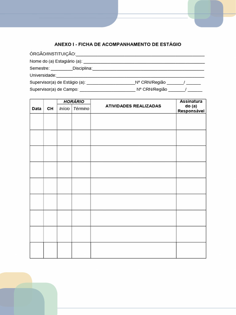 Ficha de Acompanhamento de Estagio - Atualizada | PDF