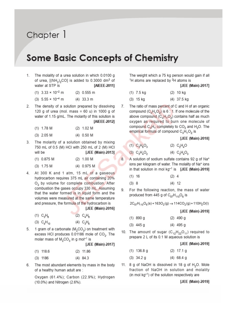 1.some Basic Concepts of Chemistry - Watermark | PDF | Mole (Unit) | Materials