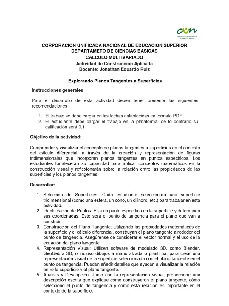Aca 2. Cálculo Multivariado | PDF | Tangente | Geometría