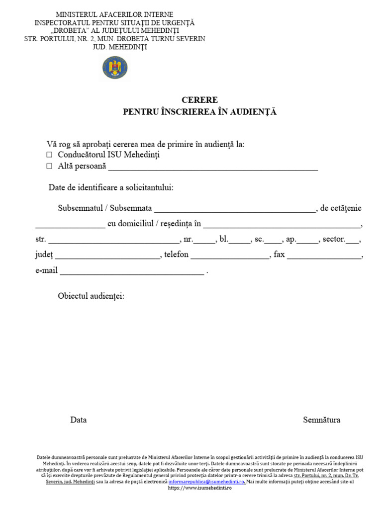 Model Cerere Inscriere in Audienta | PDF