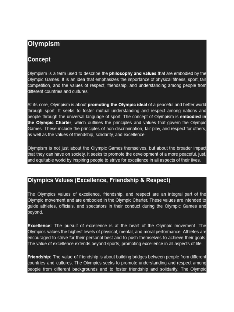 Understanding Olympism and Its Values | PDF | Olympic Games | Sports