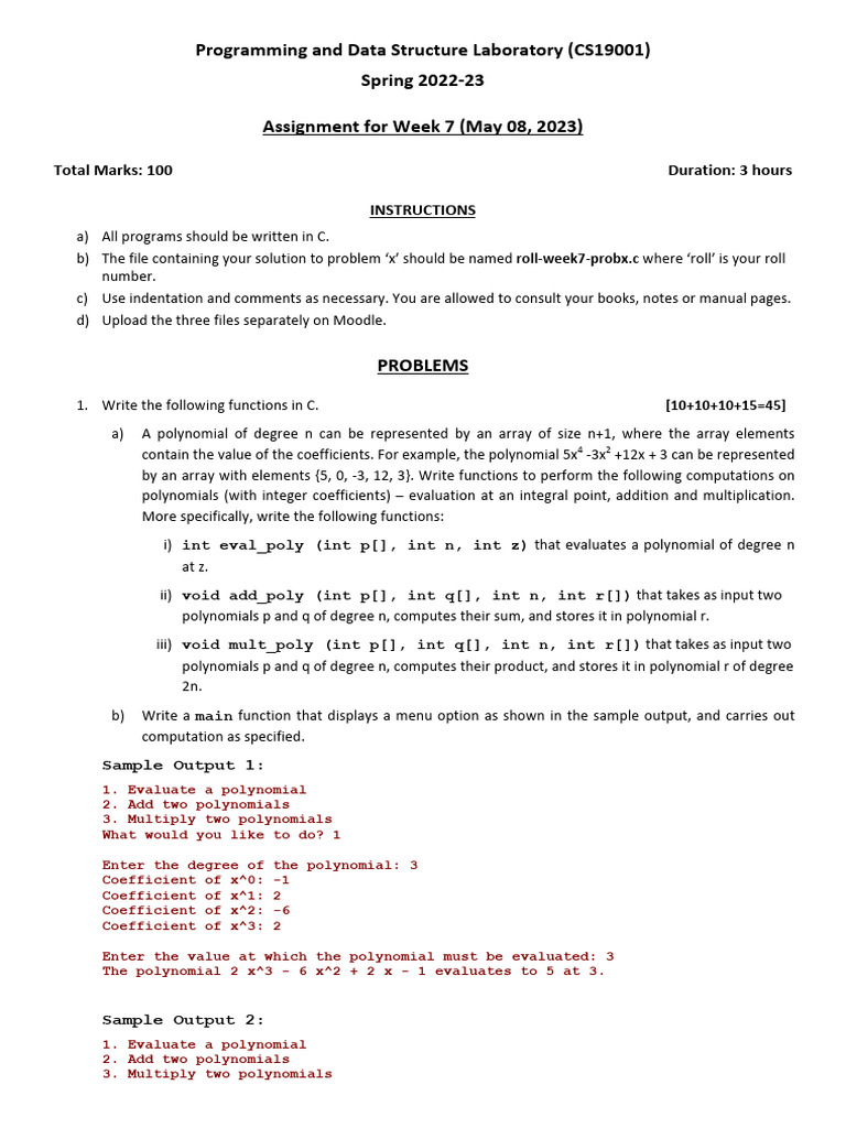 Assignment 7 | PDF | Polynomial | Integer (Computer Science) Assignment 7 | PDF | Polynomial | Integer (Computer Science)
