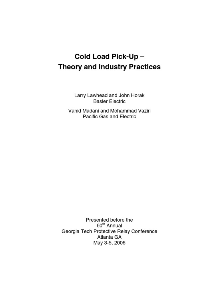 Cold Load Pick-Up - Theory and Industry Practices | PDF | Relay ...