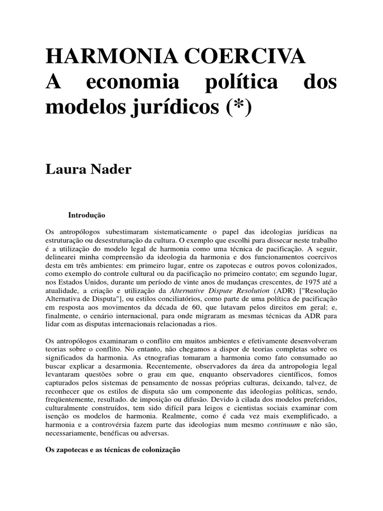 Laura Nader Harmonia Coerciva | PDF | Acordo Geral sobre Tarifas e ...