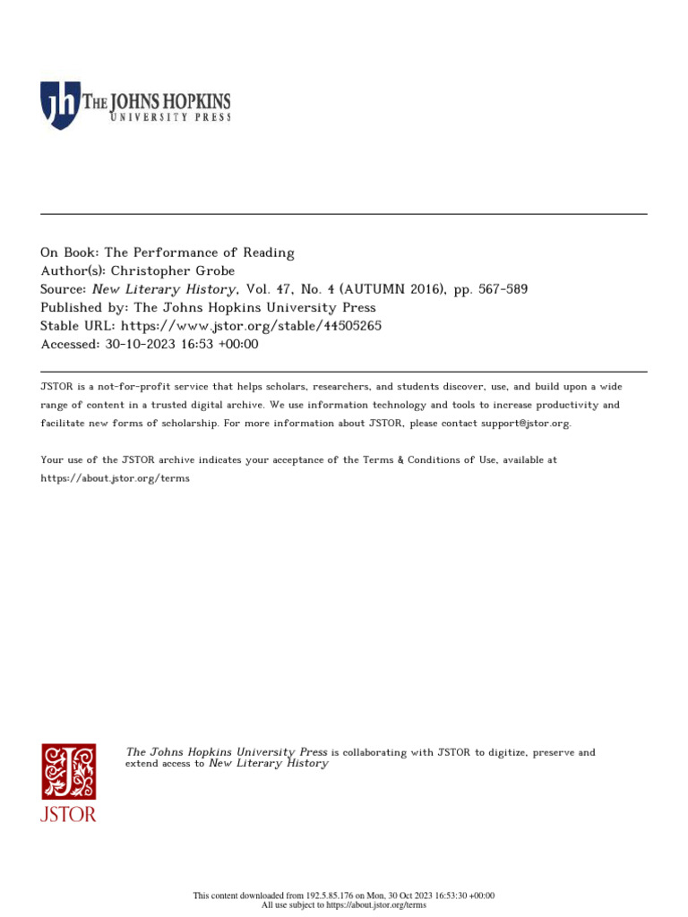 Grobe BookPerformanceReading 2016 | PDF | Social Science | Philosophy