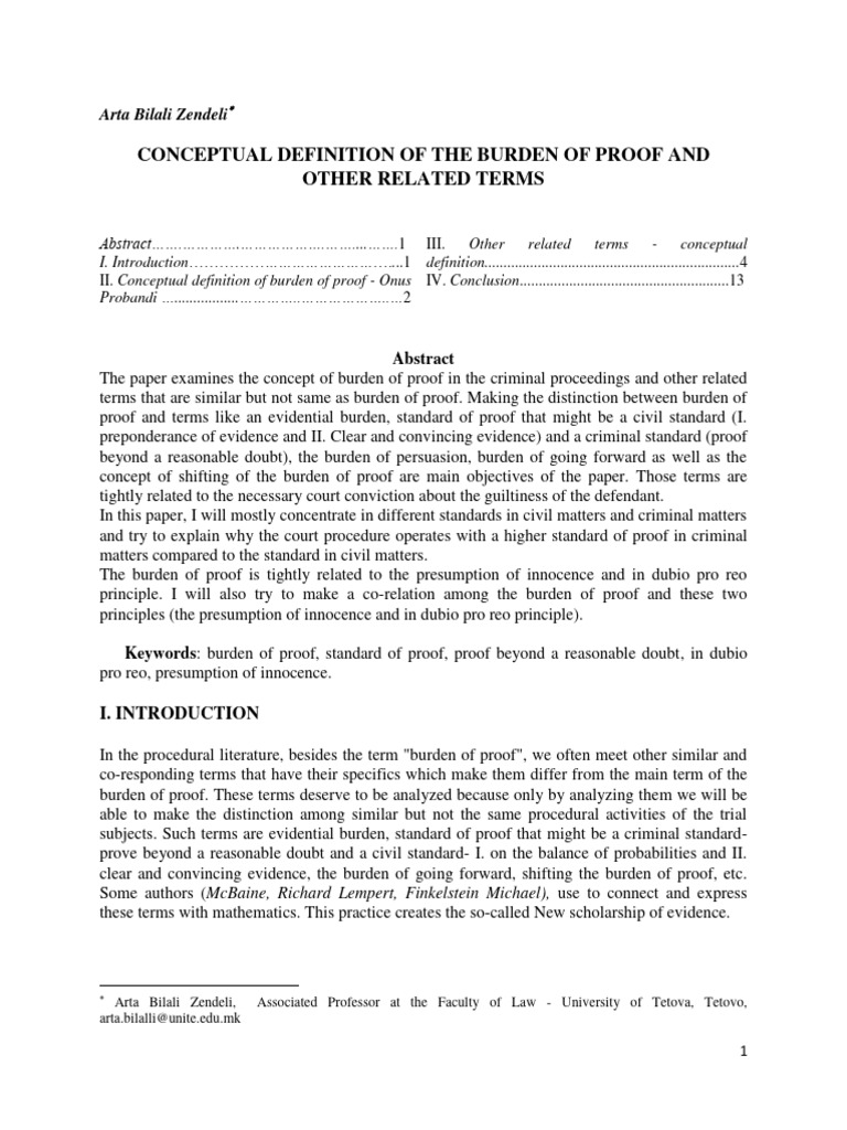 Arta Bilali Zendeli | PDF | Burden Of Proof (Law) | Evidence (Law)