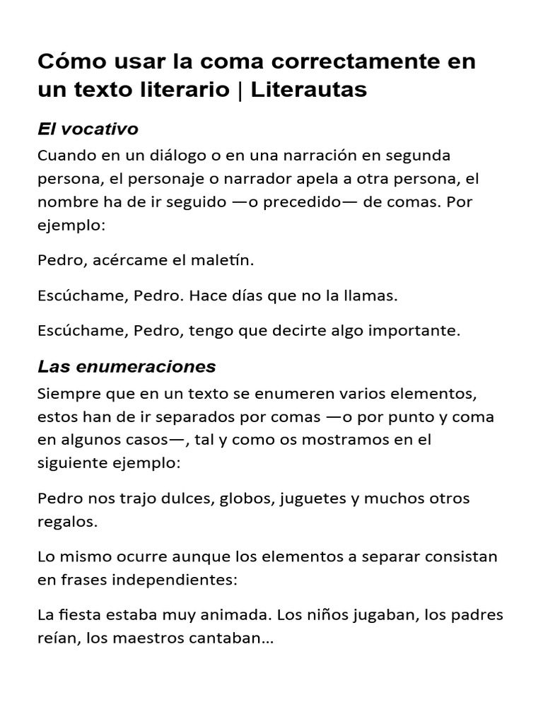 Uso correcto de la coma en textos | PDF | Oración (Lingüística) | Sintaxis