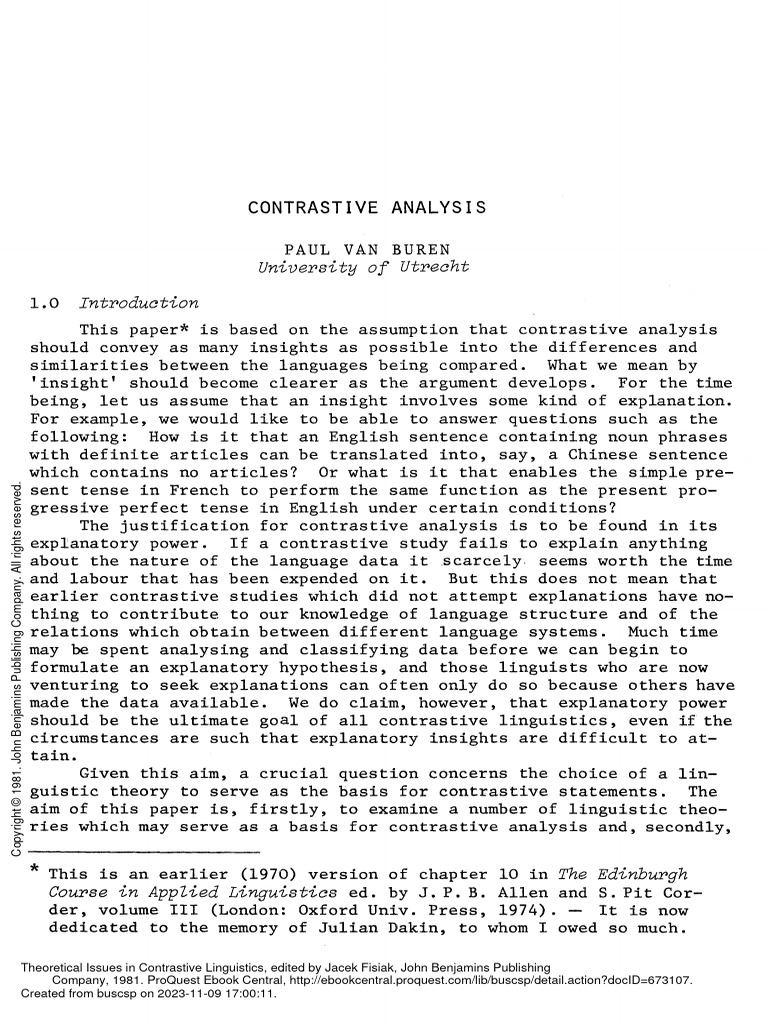 Theoretical Issues in Contrastive Linguistics - (CONTRASTIVE ANALYSIS) | PDF | Grammatical Tense ...