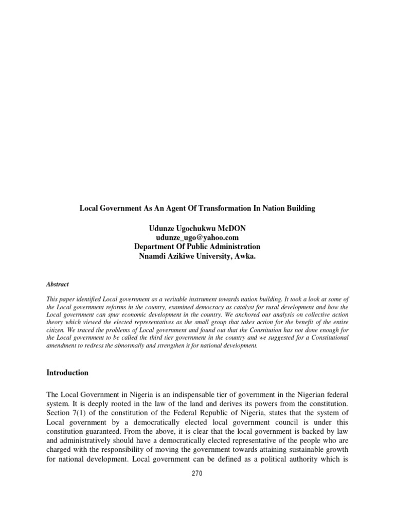 Local Government As An Agent of Transformation in Nation Building 2315 ...