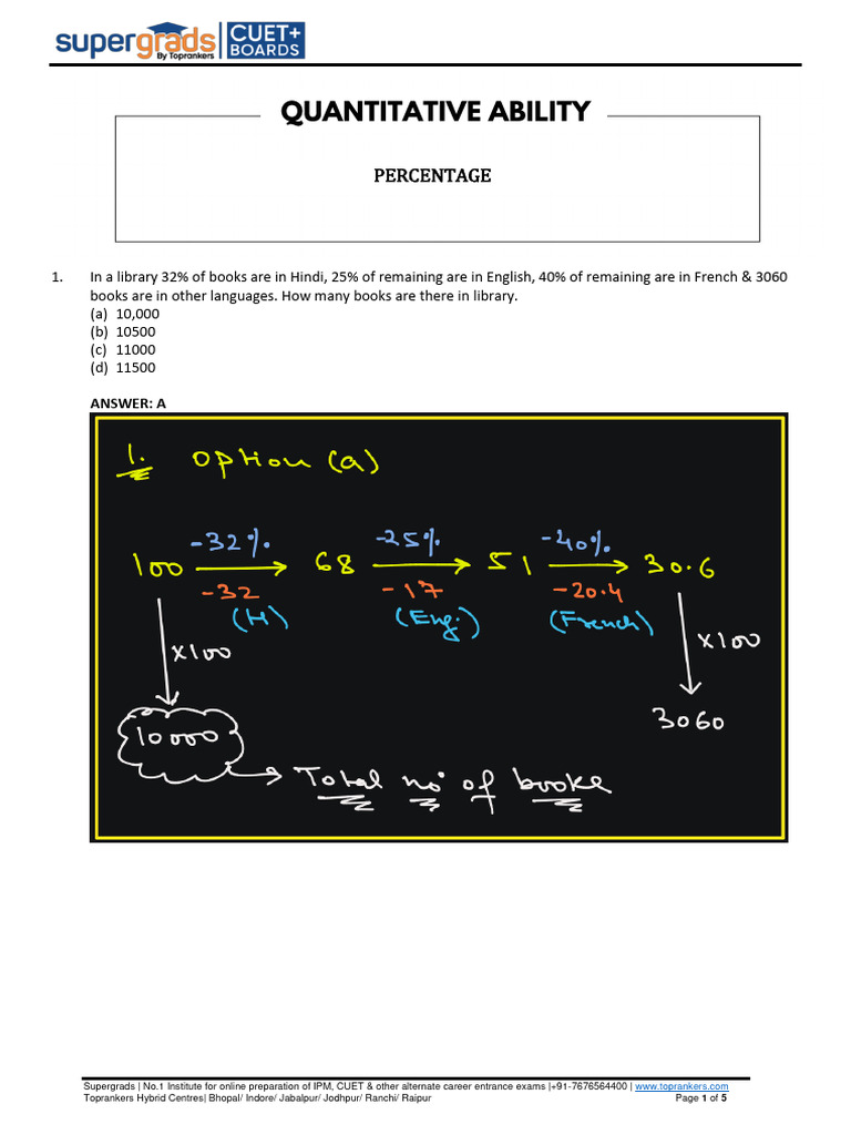 CUET Percentage and Probability Questions | PDF | Elections