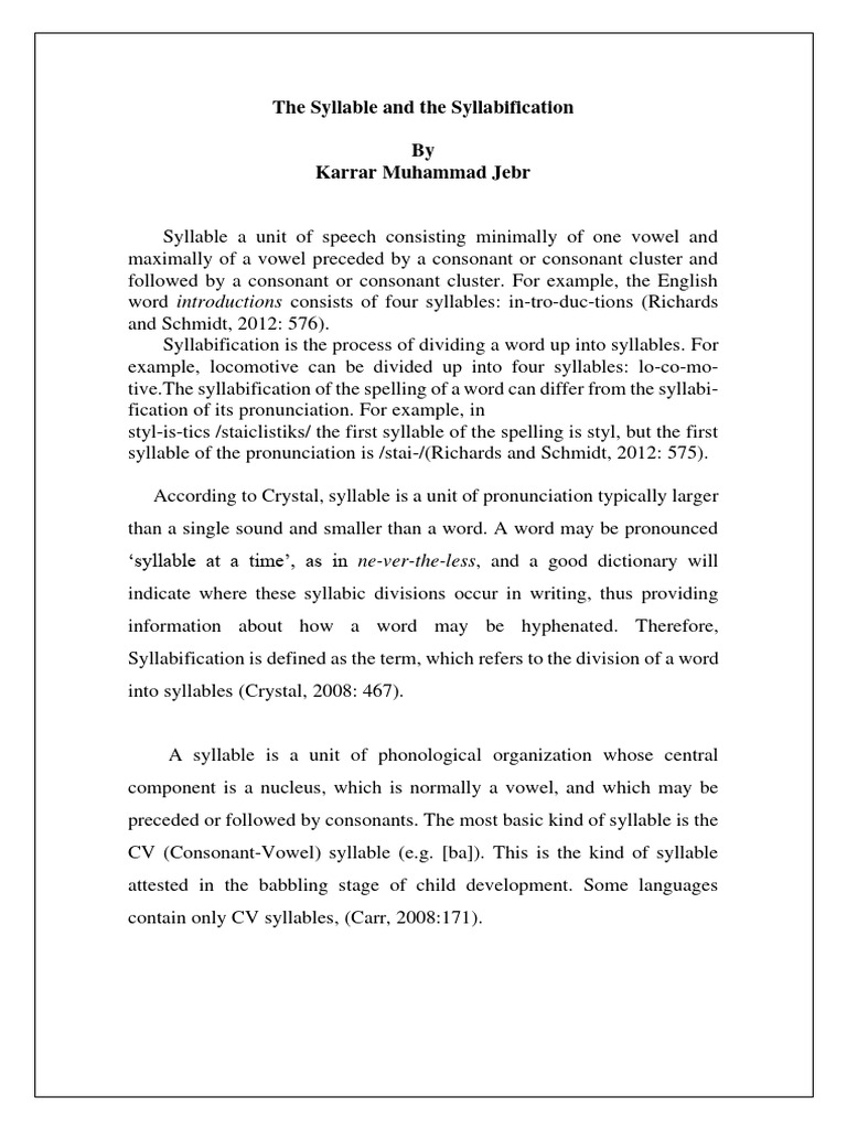 Phonology Syllable Pdf Syllable Consonant