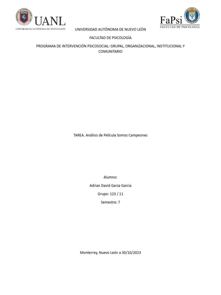 Analisis de Pelicula Somos Campeones | PDF | Invalidez | Autoestima Analisis de Pelicula Somos Campeones | PDF | Invalidez | Autoestima