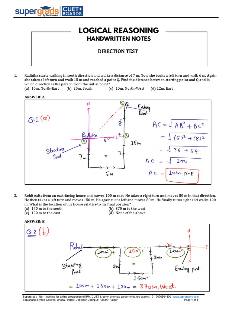 Direction and Distance Reasoning Test | PDF