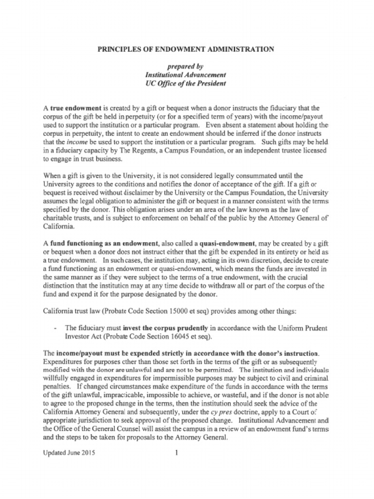 Principles of Endowment Administration | PDF