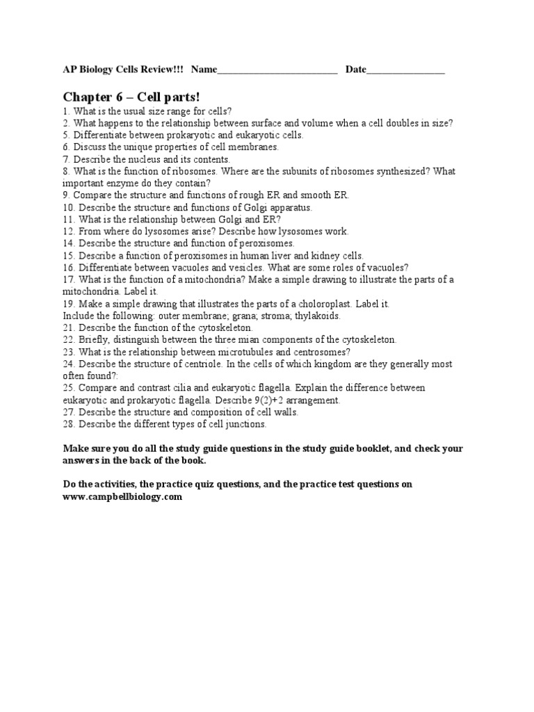 AP Biology Cell Structure Review | PDF | Mitosis | Cell (Biology)