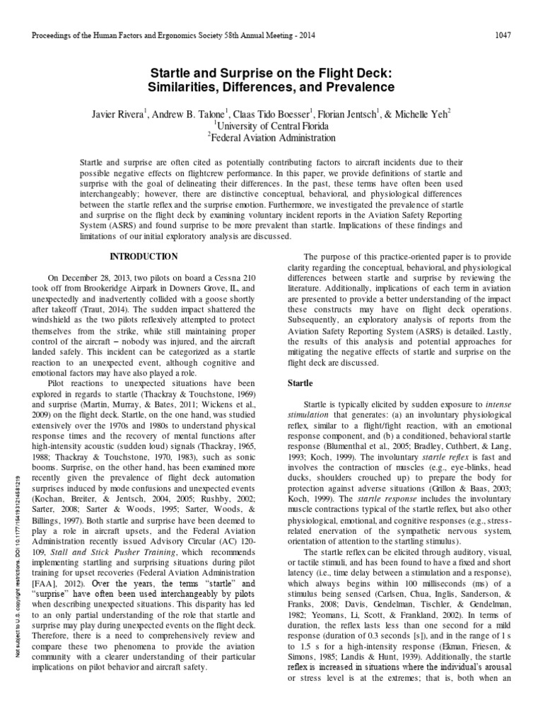 Startle and Surprise On The Flight Deck: Similarities, Differences, and ...