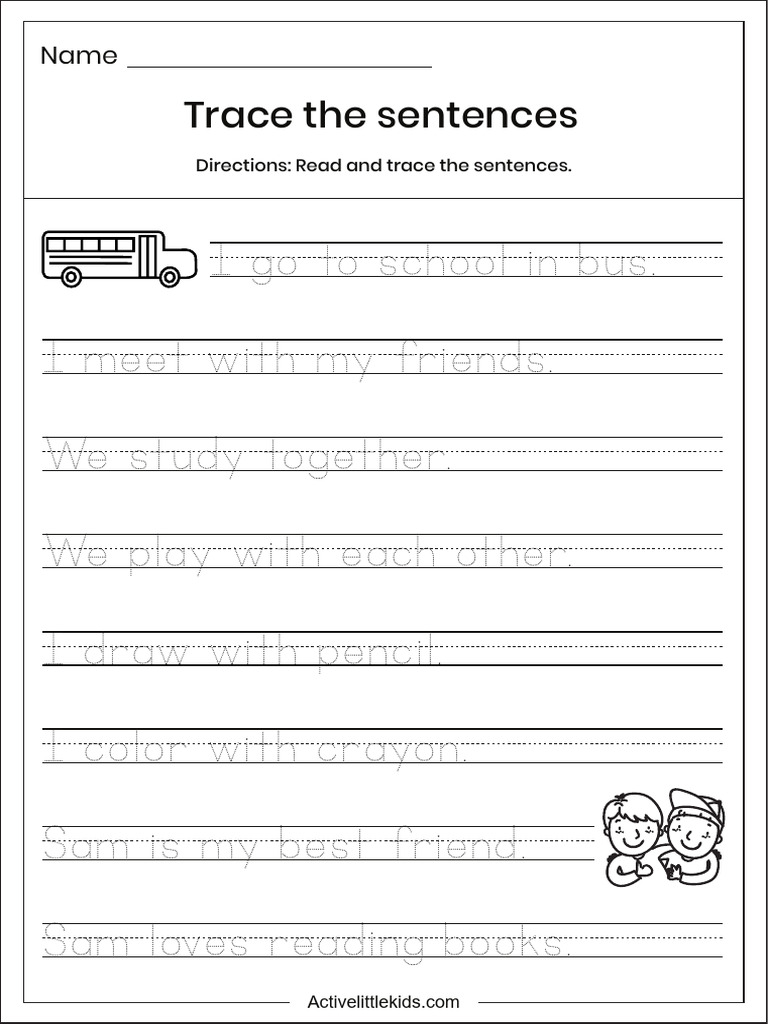 Kindergarten Writing Sentences Worksheets PDF