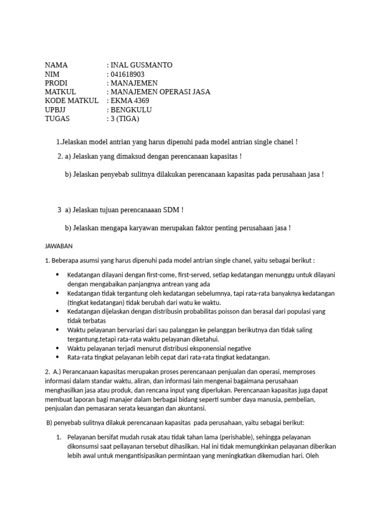 Tugas 3 Manajemen Operasi Jasa | PDF