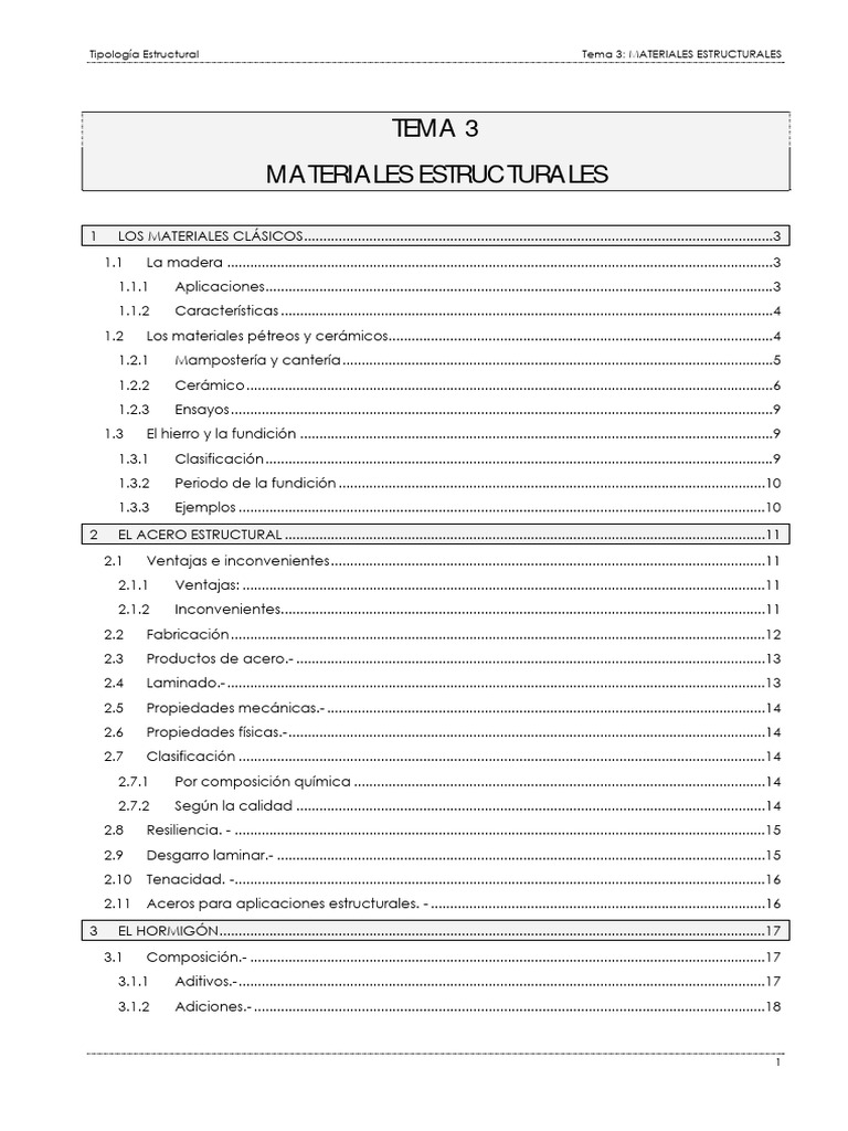 Tema 3 Materiales Estructurales | PDF | Hormigón | Acero
