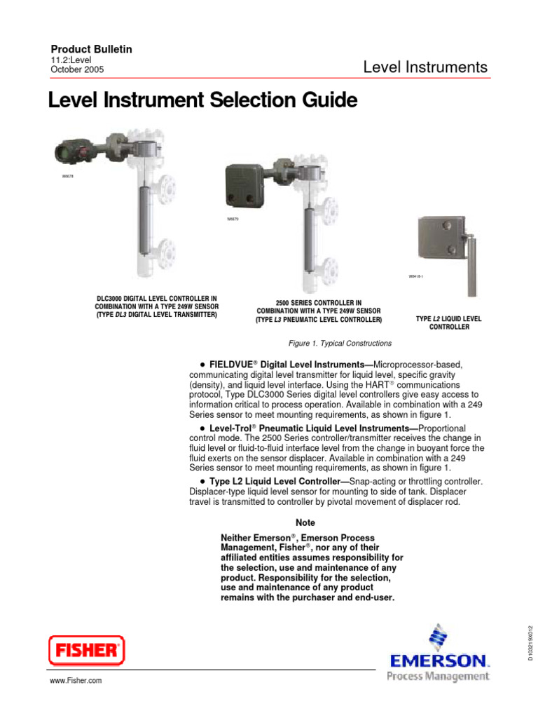 Fisher - Level Instrument Selection Guide | PDF | Sensor | Buoyancy