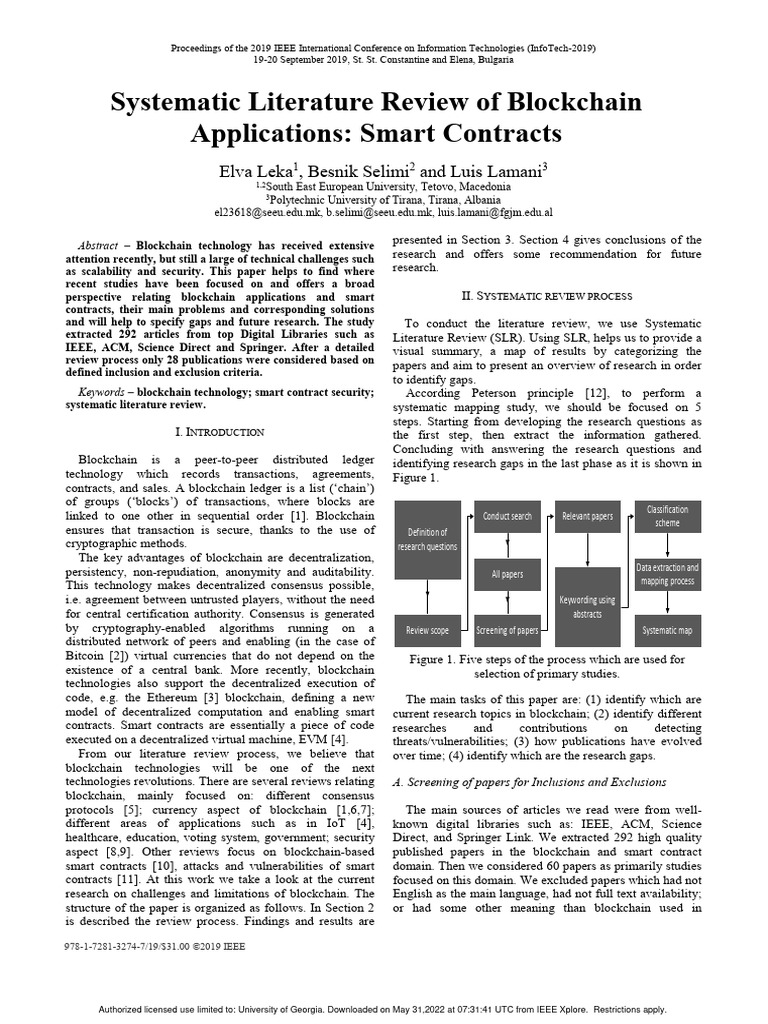 Systematic Literature Review of Blockchain Applications Smart Contracts | PDF | Computing ...