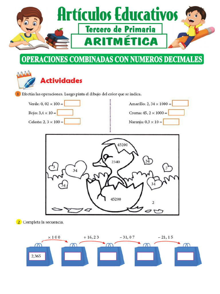 Operaciones Combinadas Con Numeros Decimales para Tercero de Primaria | PDF