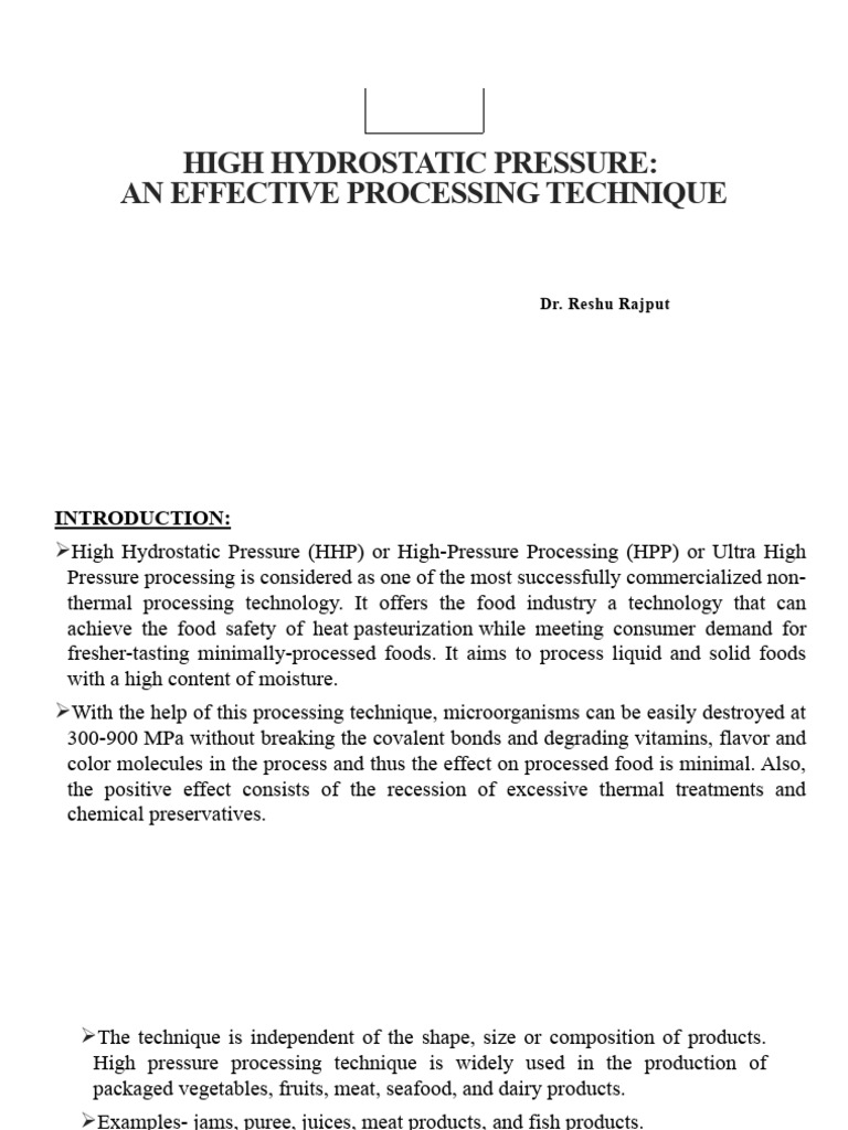 Lecture-7 High Pressure Processing | PDF | Foods | Food Preservation Lecture-7 High Pressure Processing | PDF | Foods | Food Preservation
