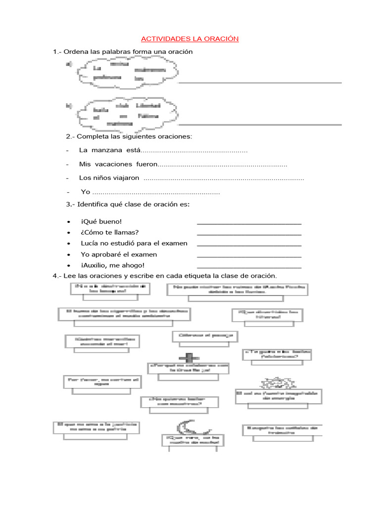 Actividades Clases de Oracion | PDF | Artes del Lenguaje y Comunicación ...