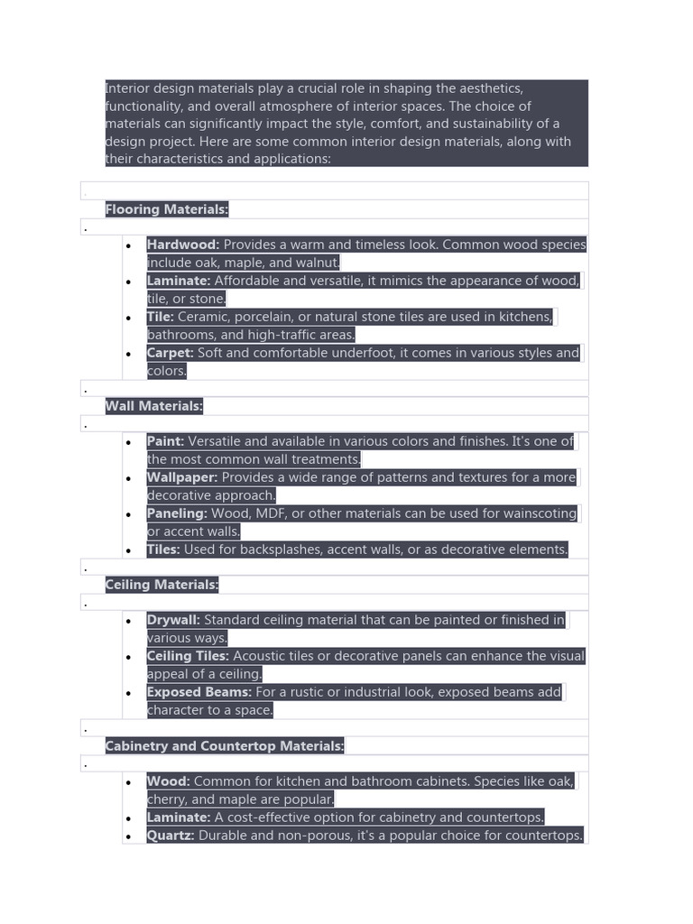 Interior Design Material | PDF | Countertop | Cabinetry