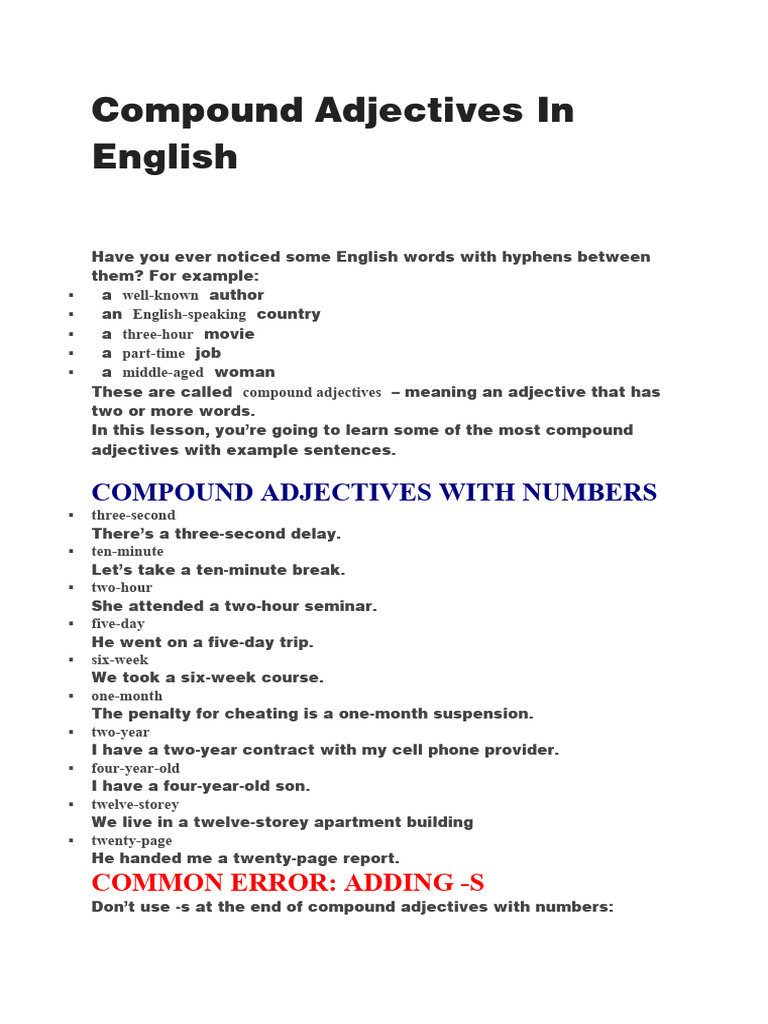Compound Adjectives in English | PDF | Adjective | Linguistics