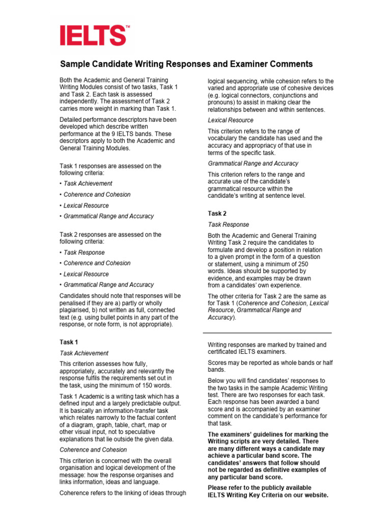 Ielts Academic Writing Example Responses To Parts 1 and 2 With Band ...