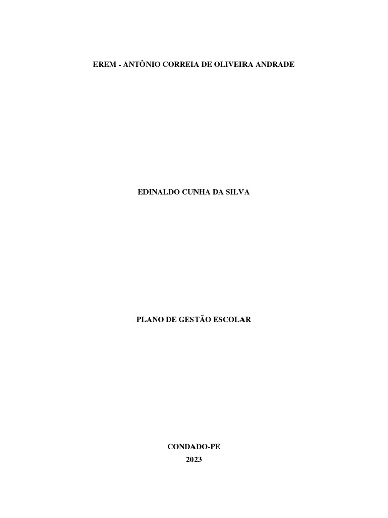 Plano de Gestão Escolar - Edinaldo Cunha Da Silva - 2023 | PDF | Aprendizado | Pedagogia