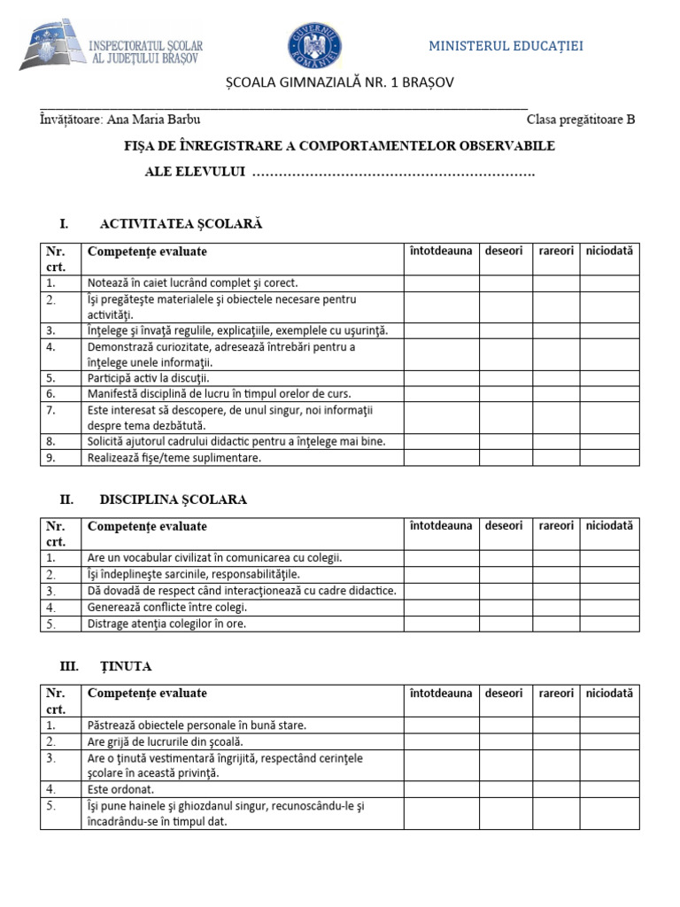 Fisa Comportament | PDF