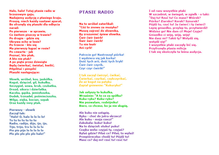 Wiersz Ptasie Radio | PDF