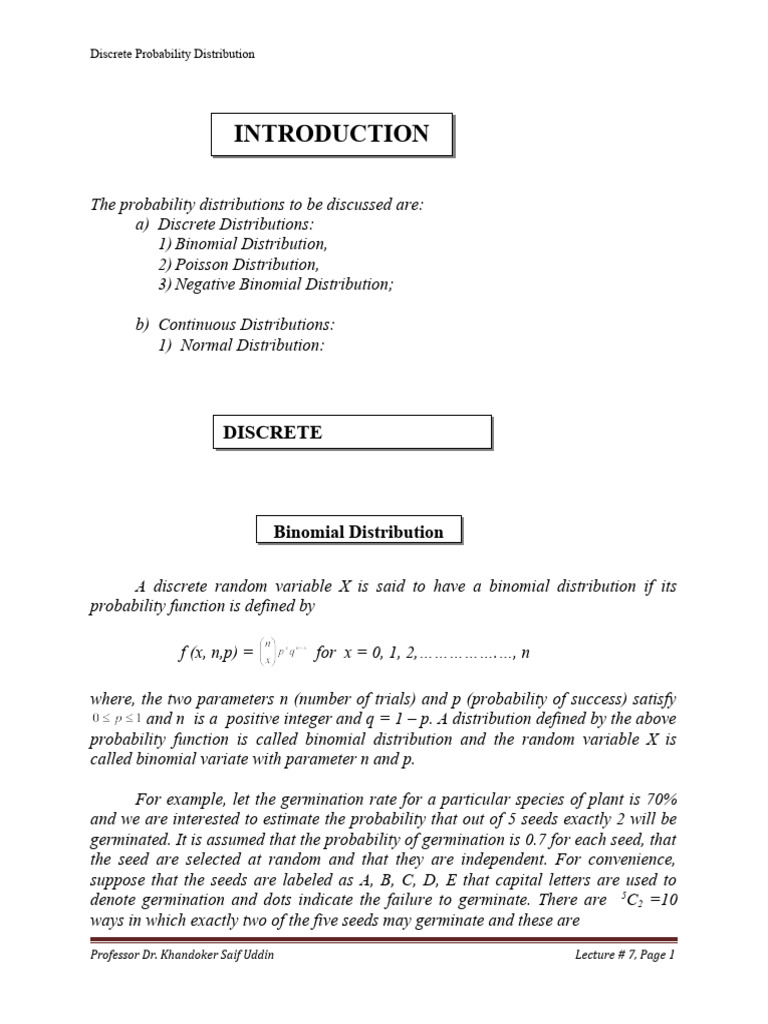 Lecture 7 Discrite Prob Distn | PDF | Probability Distribution ...