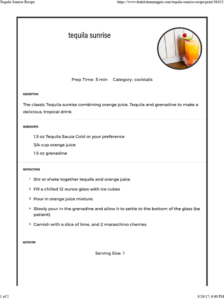 Tequila Sunrise Recipe | PDF