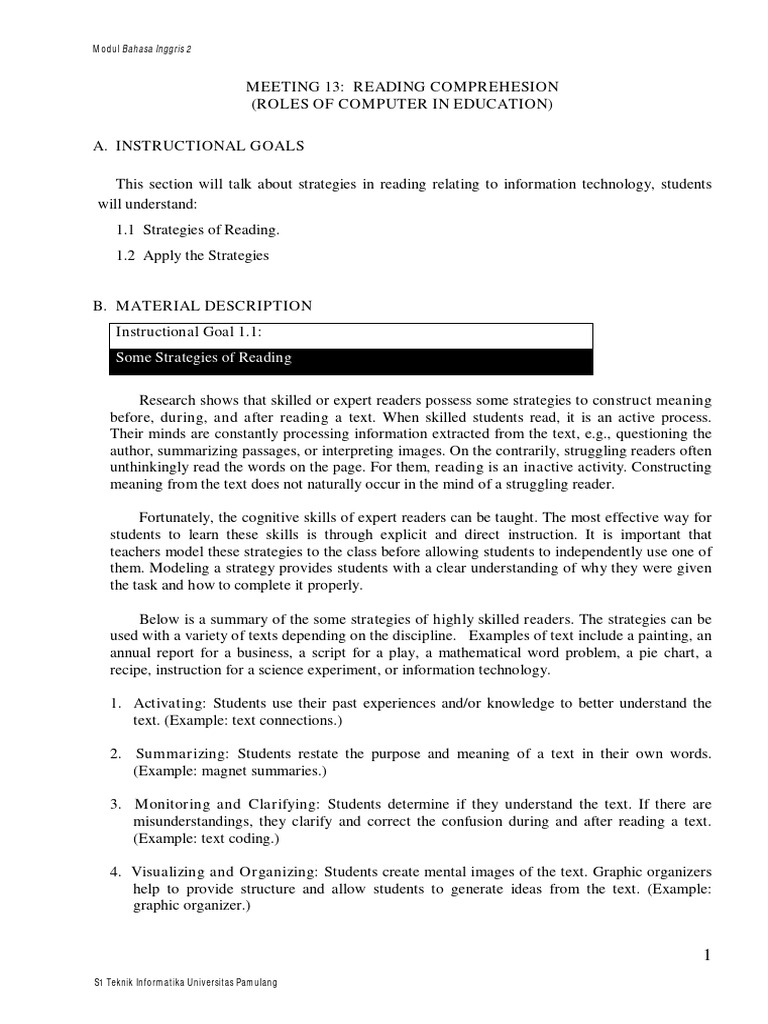 Computer's Role in Reading Comprehension | PDF | Computer Network ...