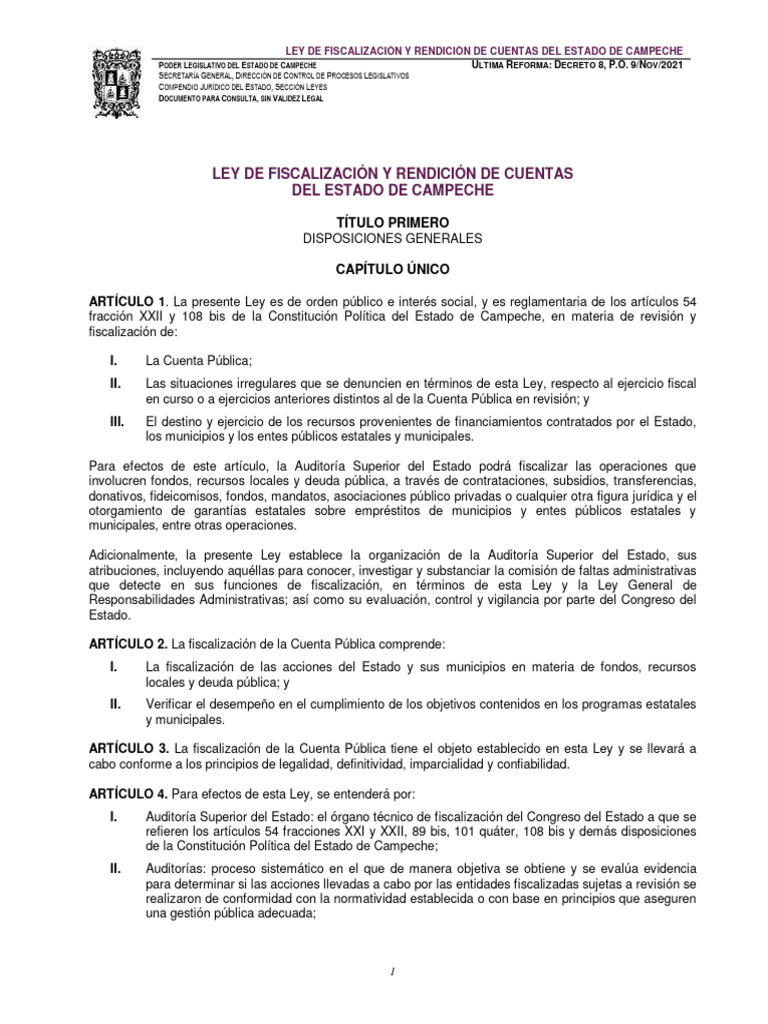 Ley de Fiscalizacion y Rendicion de Cuentas Del Estado | PDF | Auditoría | Responsabilidad
