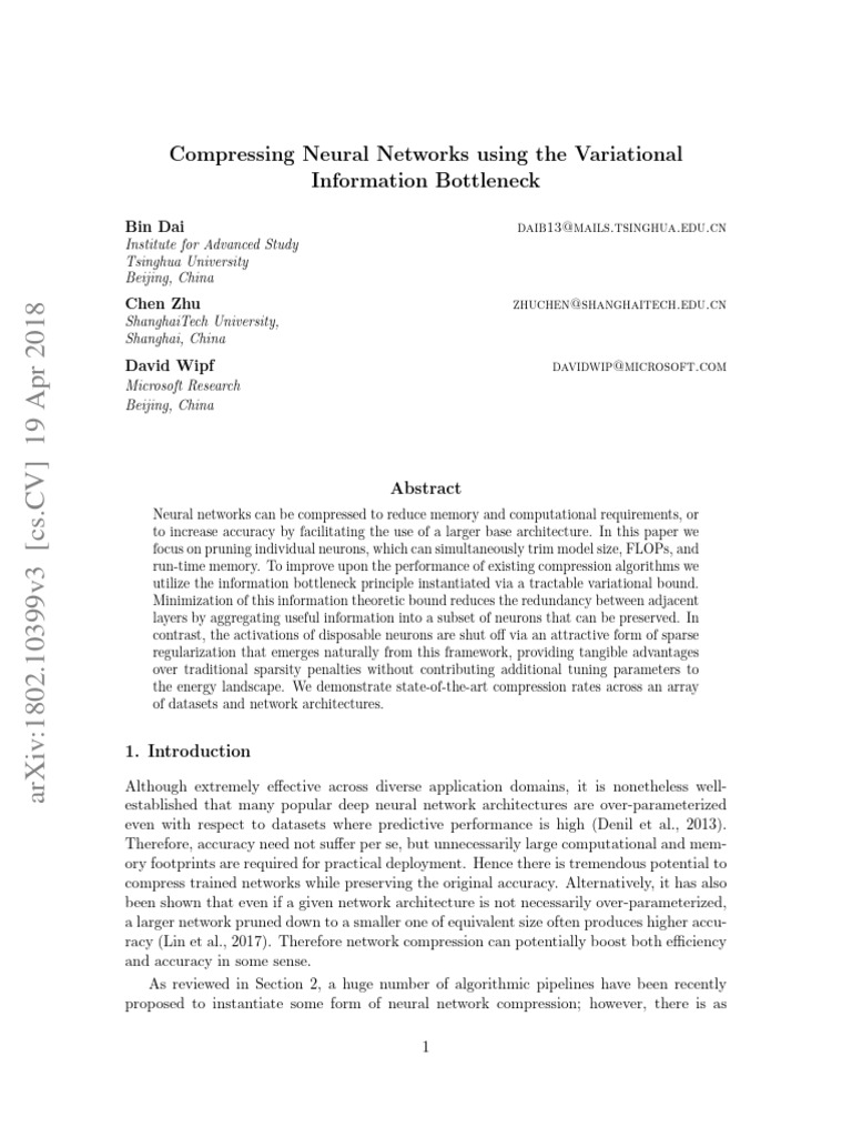 Compressing Neural Networks Using The Variational Information Bottleneck | PDF | Artificial ...