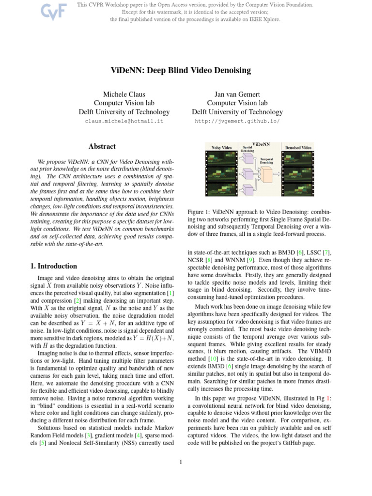 ViDeNN Deep Blind Video Denoising | PDF | Analog To Digital Converter | Video