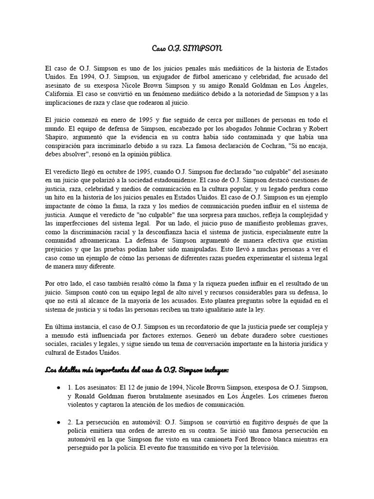 O J Simpson | PDF | Crímenes | Crimen y violencia