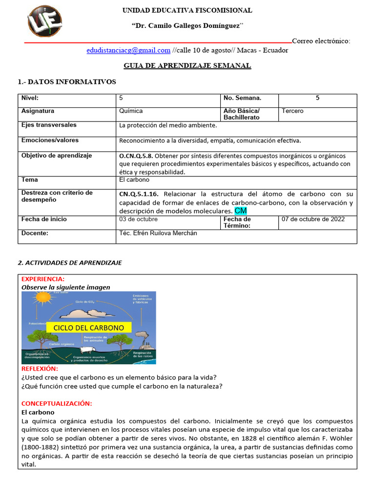 Guia Semana 5-3ero Bgu Quimica - Efren | PDF | Enlace químico | Compuestos químicos