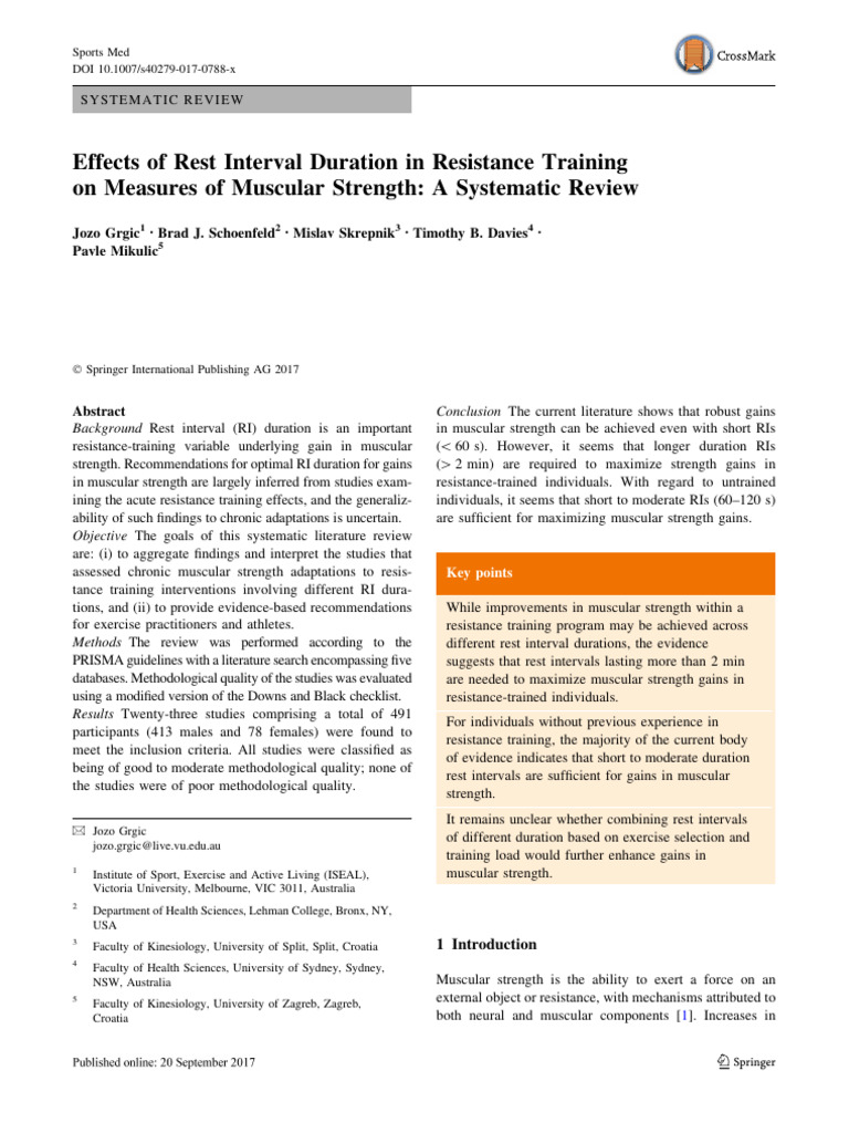 Effects of Rest Interval Duration in Resistance Training On Measures of ...