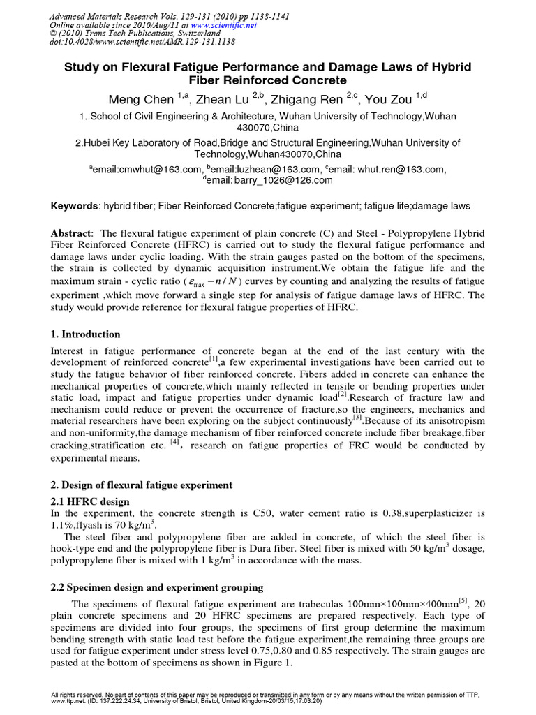 Study On Flexural Fatigue Performance and Damage Laws of Hybrid Fiber ...