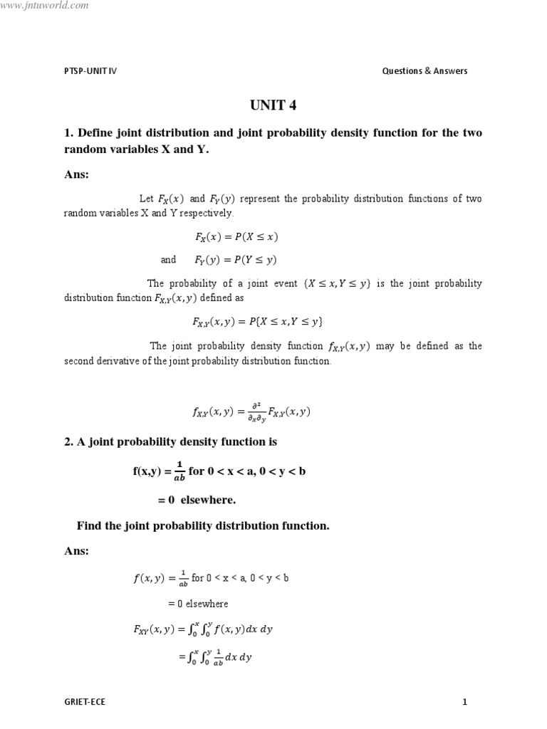 Unit 4: PTSP Unit Iv Questions & Answers | Download Free PDF | Probability Density Function ...