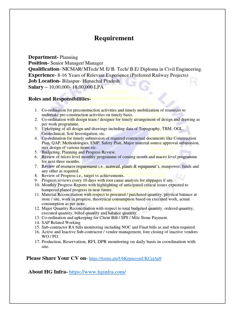 Job Description - Planning (Railway Project) | PDF | Business