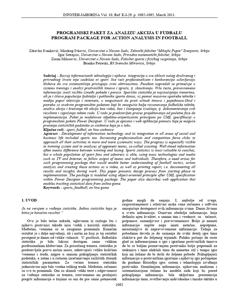 Programski Paket Za Analizu Akcija U Fudbalu Program Package For Action ...