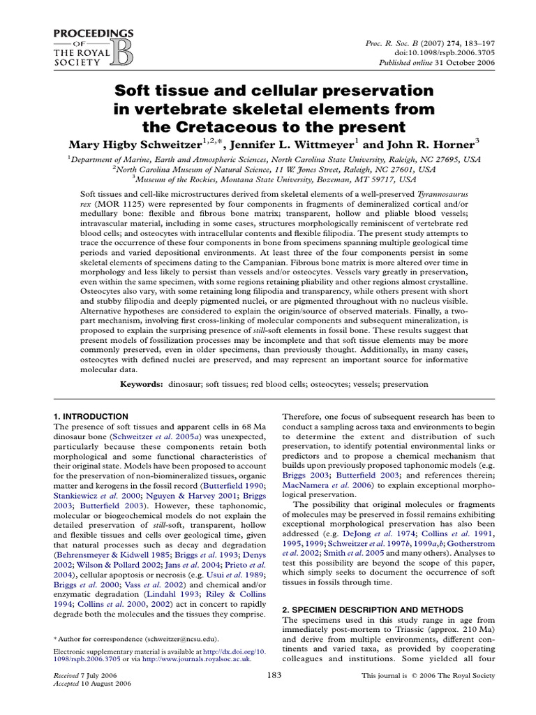 Soft Tissue and Cellular Preservation in Vertebrate Skeletal Elments ...