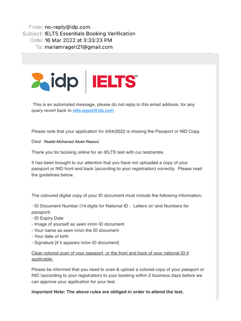 Missing ID for IELTS Test Booking | PDF | Career & Growth | Finance ...
