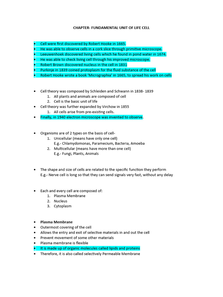 Notes For CH. Cell | PDF | Endoplasmic Reticulum | Cell (Biology)